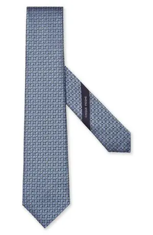 Zegna Cinque Pieghe Medallion Silk Tie - Light Blue