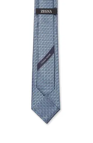 Zegna Cinque Pieghe Medallion Silk Tie - Light Blue