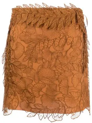 Alberta Ferretti Floral-lace Mini Skirt - Brown