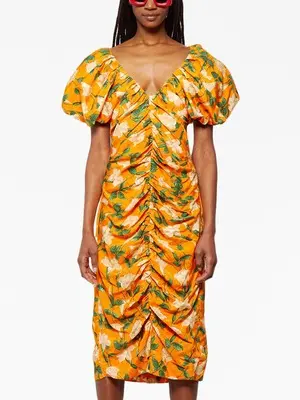 Agua Bendita Floral-print Ruched Dress