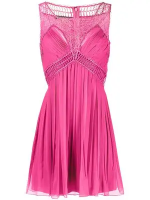 Alberta Ferretti Embroidered Pleated Silk-chiffon Minidress - Pink