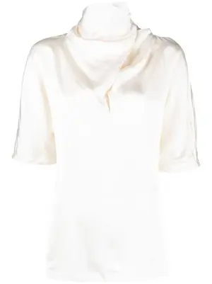 JIL SANDER High-neck Silk Blouse - Neutrals
