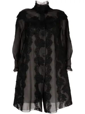 Shiatzy Chen Lace Organza Single-breasted Coat - Black