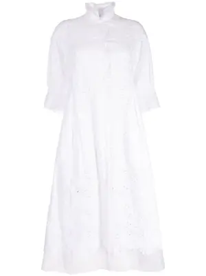 Shiatzy Chen Cotton Organza Sheer Lace Long Coat - White
