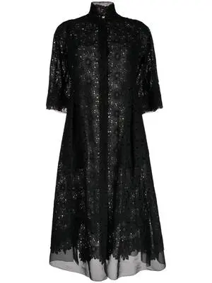 Shiatzy Chen Sheer Lace Cotton Long Coat - Black
