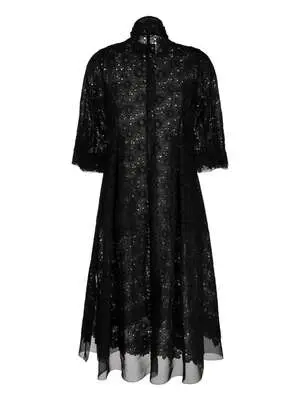 Shiatzy Chen Sheer Lace Cotton Long Coat - Black