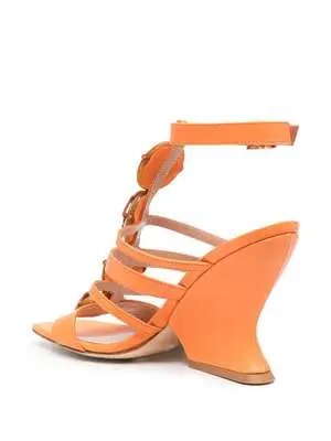 Alberta Ferretti Leather Bead-detail Sculptural Heel Sandals