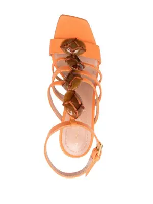 Alberta Ferretti Leather Bead-detail Sculptural Heel Sandals