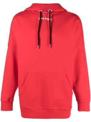 Palm Angels Logo Print Cotton Hoodie - Red