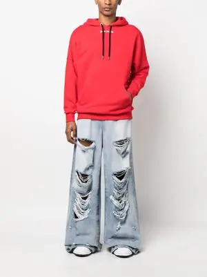 Palm Angels Logo Print Cotton Hoodie - Red