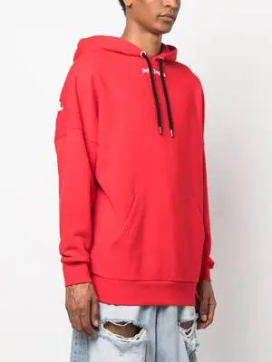 Palm Angels Logo Print Cotton Hoodie - Red