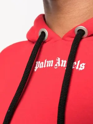 Palm Angels Logo Print Cotton Hoodie - Red