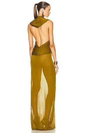 gold sequin formal dresses Schiaparelli Chocolate Brown Sculpted Hooded Dress with Gold Surrealist Hardware Brown / L main image 1