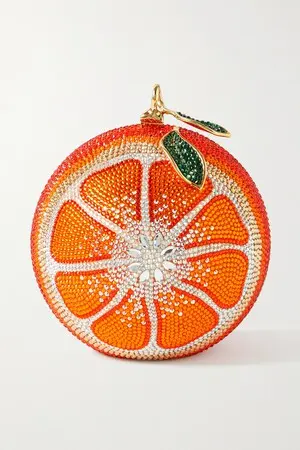 Judith Leiber Tangerine Crystal-embellished Gold-tone Clutch