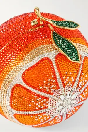 Judith Leiber Tangerine Crystal-embellished Gold-tone Clutch