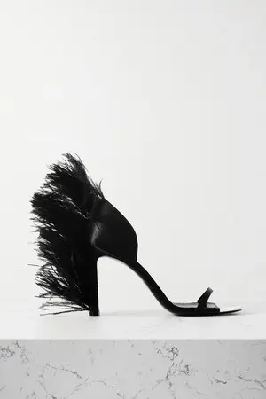 SERGIO ROSSI Area Feather-trimmed Sandals