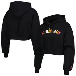 THE WILD COLLECTIVE Arizona Cardinals Cropped Pullover Hoodie - Black