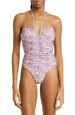 Veronica Beard Hazina Paisley Ruched One-piece Swimsuit