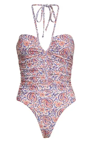 Veronica Beard Hazina Paisley Ruched One-piece Swimsuit