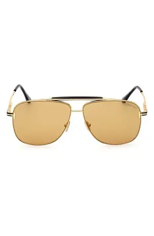 TOM FORD Jaden 60mm Polarized Navigator Sunglasses - Shiny Rose Gold Brown