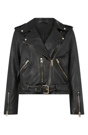 ALLSAINTS Balfern Sheepskin Leather Biker Jacket - Black/gold