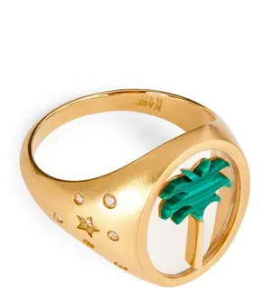 L'ATELIER NAWBAR Yellow Gold And Diamond Biladi Palm 2.0 Ring - Green