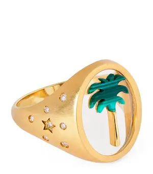L'ATELIER NAWBAR Yellow Gold And Diamond Biladi Palm 2.0 Ring - Green
