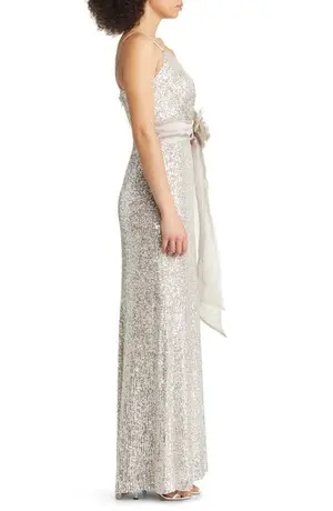 Eliza J Organza Flower Sequin Gown
