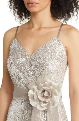 Eliza J Organza Flower Sequin Gown