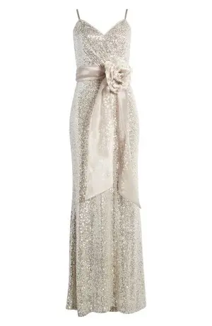 Eliza J Organza Flower Sequin Gown