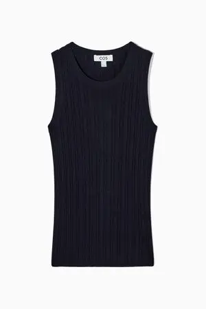 Cos Ribbed-Knit Silk Tank Top Blue