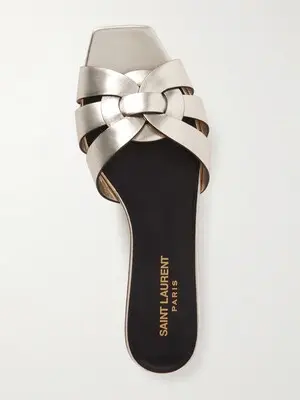 Saint Laurent Tribute Woven Metallic Leather Slides