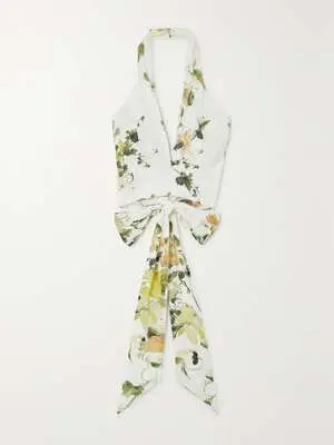 Erdem Luna Cropped Linen Halterneck Top