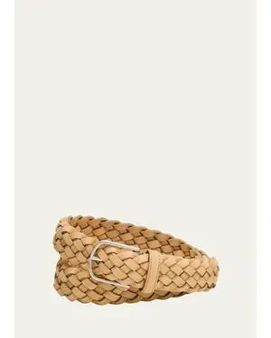 Simonnot Godard Bicolor Braided Leather Belt, 35mm - Mdbeig