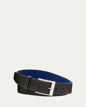 Simonnot Godard Lagun Grained Leather Belt - Black - Cobalt