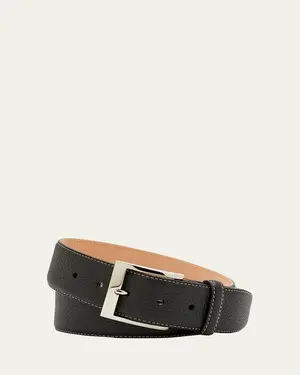 Simonnot Godard Lagun Grained Leather Belt - Black