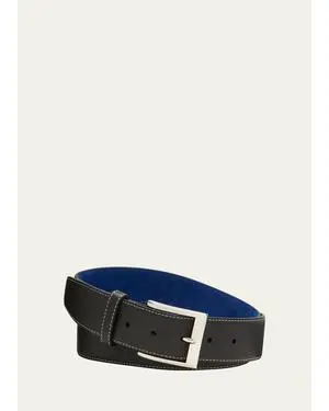 Simonnot Godard Lagun Grained Leather Belt - Blkblu