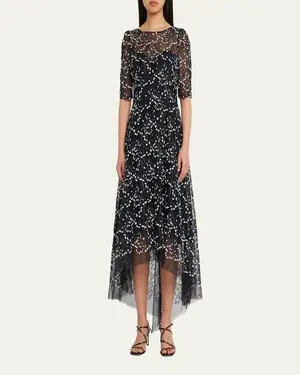Rickie Freeman For Teri Jon 3d Lace High-low Dress