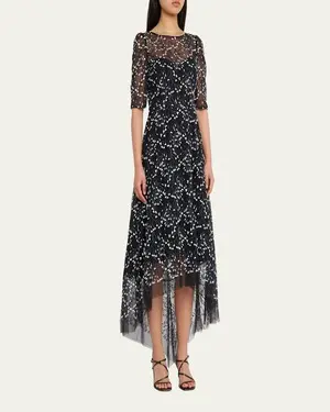 Rickie Freeman For Teri Jon 3d Lace High-low Dress