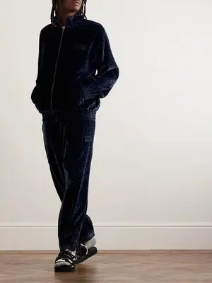 Wacko Maria Embroidered Leopard-Print Cotton-Velvet Track Jacket