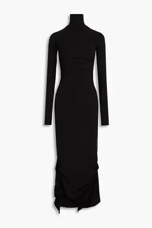 THE LINE BY K Gathered Stretch Cotton And Modalblend Midi Dress - Black