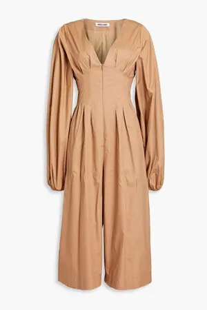 ANDREA IYAMAH Nia Pleated Cotton Poplin Jumpsuit - Beige