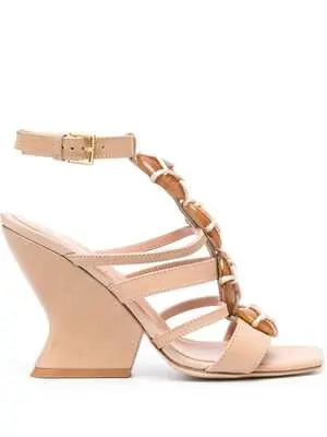 Alberta Ferretti Sculptural Wedge Heel Sandals With Bead Detailing - Neutrals