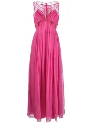 Alberta Ferretti Cornely Embroidered Silk Maxi Dress - Pink