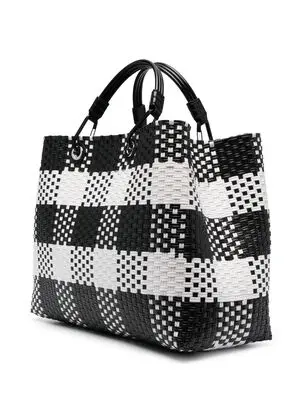 Emporio Armani Check-pattern Woven Tote Bag