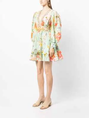 Camilla Floral-print Embellished Mini Dress