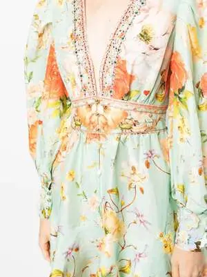 Camilla Floral-print Embellished Mini Dress
