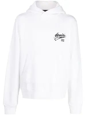Amiri Embroidered-logo Cotton Hoodie - White