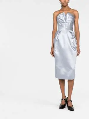 MAISON MARGIELA Cintzed Satin Midi Dress - Blue
