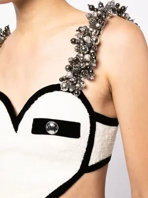 AREA Bead-embellished Heart Crop Top